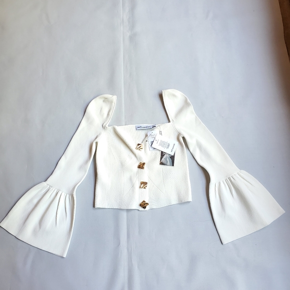Self-Portrait | Tops | Nwt38 Selfportrait White Ribknit Blouse With ...